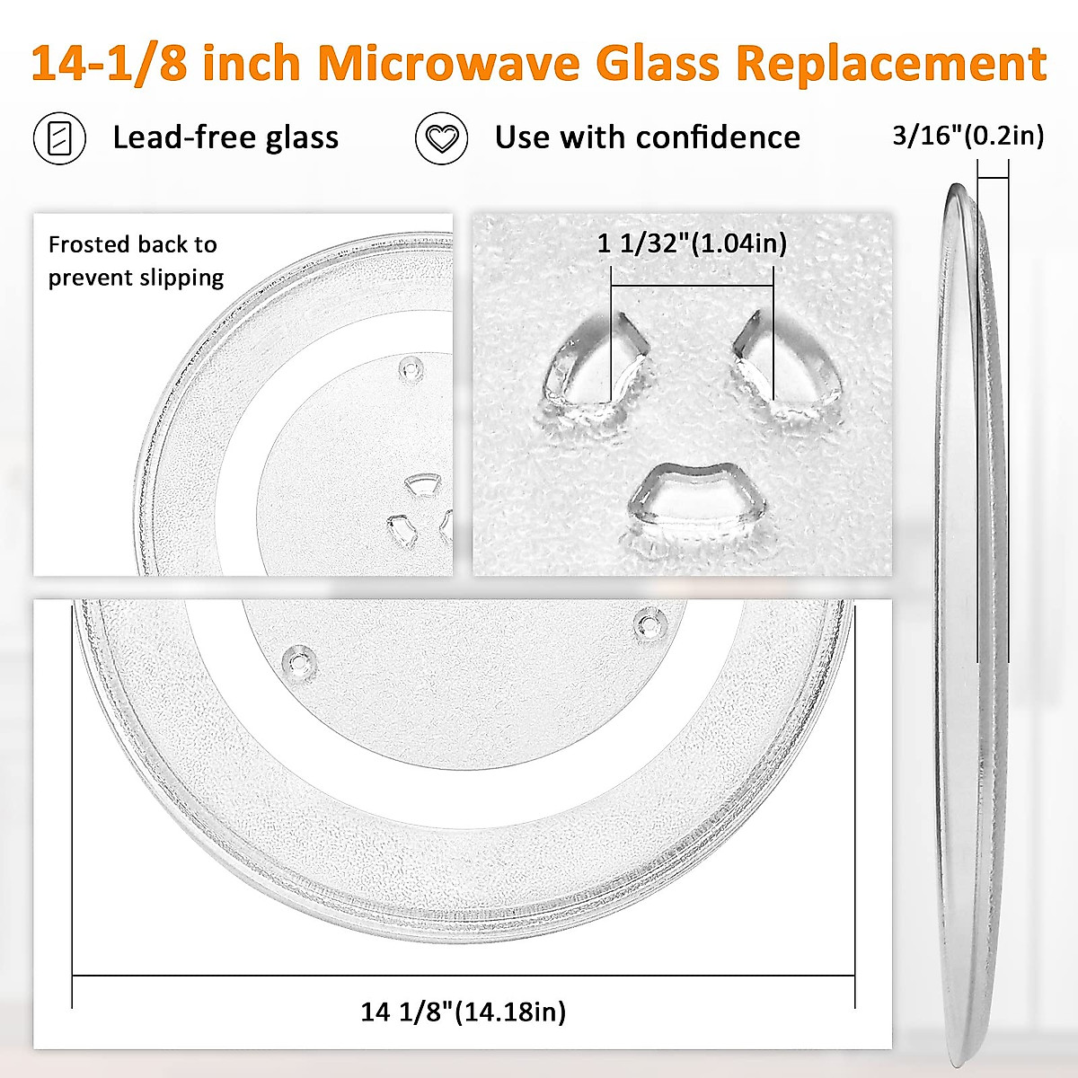 14 1/8 Inch Microwave Glass Plate Replacement Compatible with G.E Sam.sung Microwave Replace DE74-20002B WB49X10063 DE74-20002A DE74-20002D WB39X10038 WB49X10096
