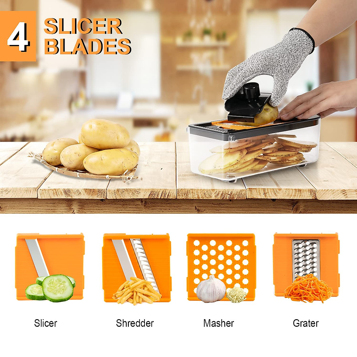 Vegetable chopper 19 in 1, Multifunctional Veggie, Onion & Food chopper, Dicer, cutter With Container With Resistant Glove, Peeler, 9 Blades