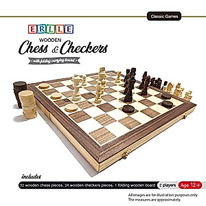 Wooden Chess & Checkers Game Board Set. Large 15x15 Wood Classic Unique Portable Travel Sets. Ajedrez
