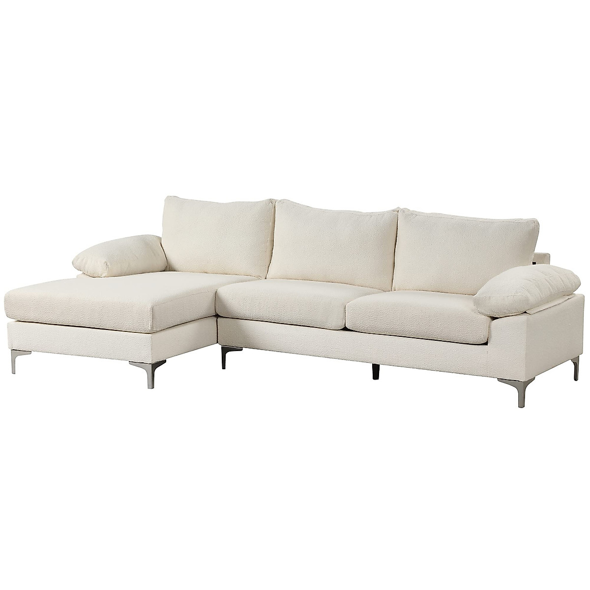 Casa Andrea Milano BOUCLÉ L-Shape Sectional Sofa, Luxury Couch with Extra Wide Chaise Lounge, Couch for Living Room Apartment Lounge, Cream Boucle