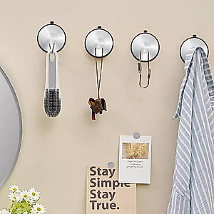 WAYCOM Suction Cup Hooks for Shower, 2Pcs Towel Hooks for Bathroom Wall SUS304 Vacuum Stainless Steel Shower Hooks Bathroom, Kitchen, Glass Door, Tile – Loofah, Towel, Coat, Bath Robe Hook Holder