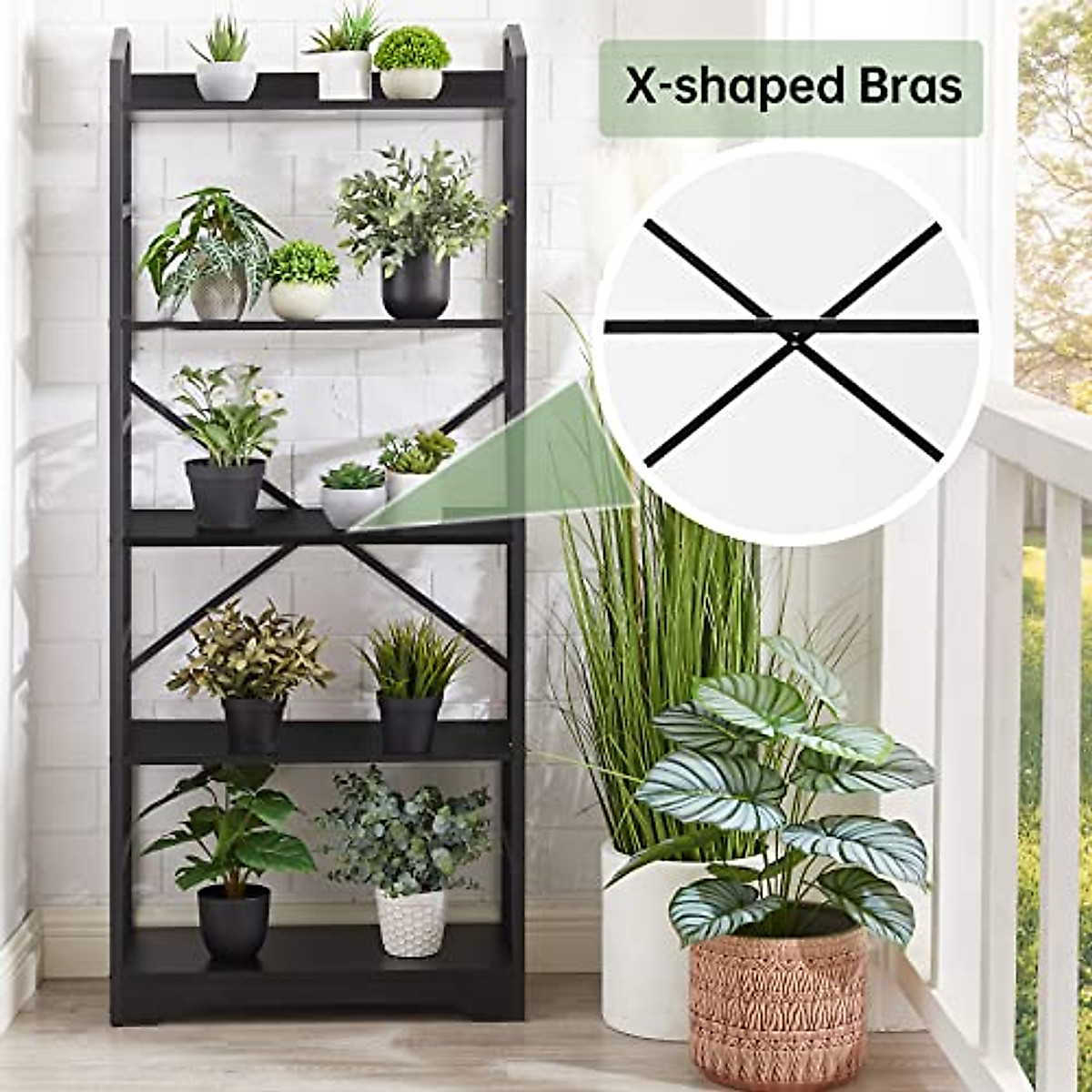 Vagusicc Industrial Display Standing Bookshelf, 5-Tier Tall Bookcase Wood Book Shelf, Modern Book Shelf Storage Organizer Steel Frame, Multipurpose Bookshelf for Living Room/Bedroom/Kitchen/Bathroom