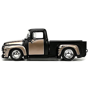 Jada Toys Just Trucks 1:24 1956 Ford F-100 Die-cast Car Black/Brown with Tire Rack, Toys for Kids and Adults