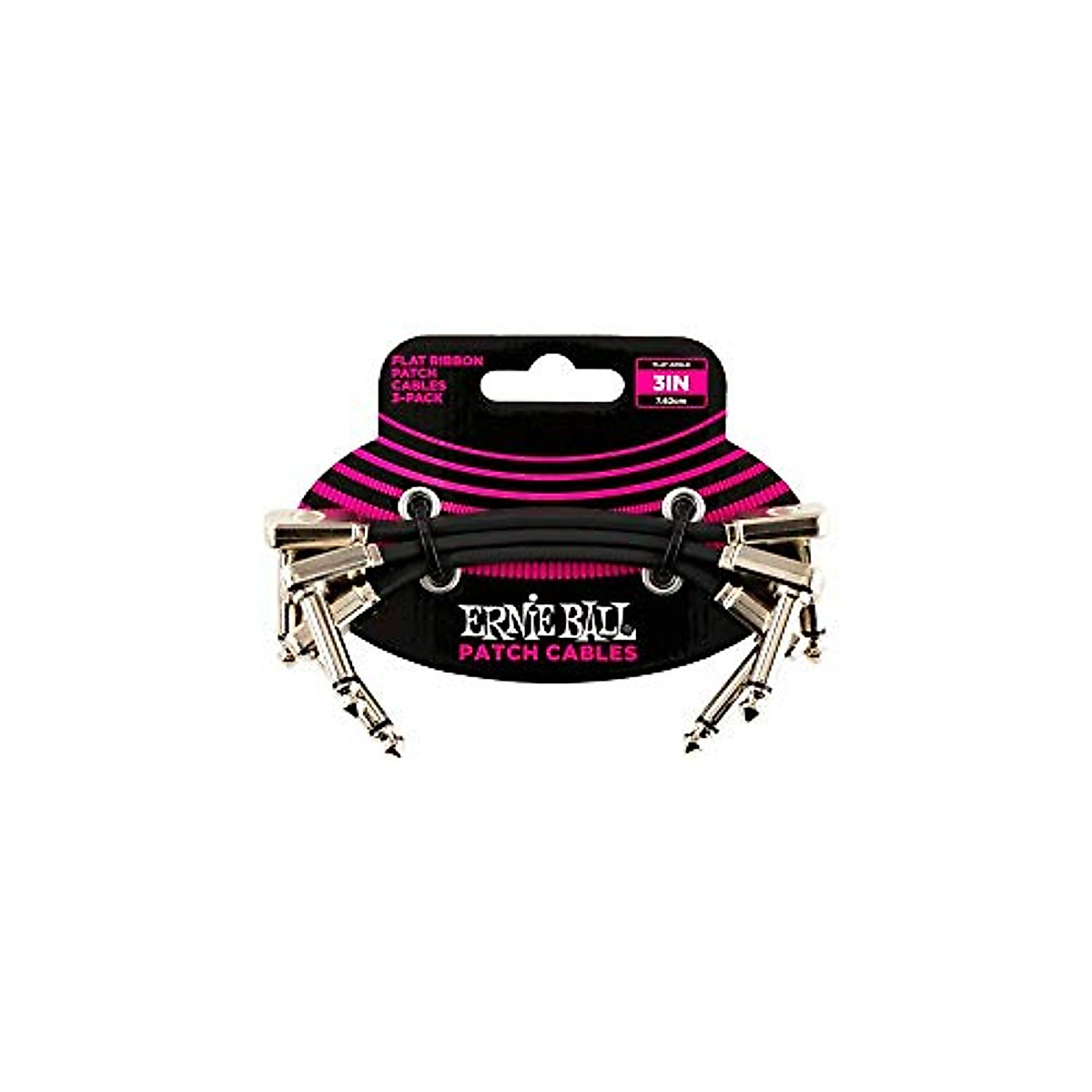 Ernie Ball Flat Ribbon Patch Cable 3-Pack, 3 in, Black (P06220)