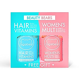 SugarBear Vitamins (Beauty Bears) Vegan Hair Gummy Vitamins with Biotin, Vitamin D, Folic Acid + Women's Multivitamins for Hair, Skin & Nails + Gift