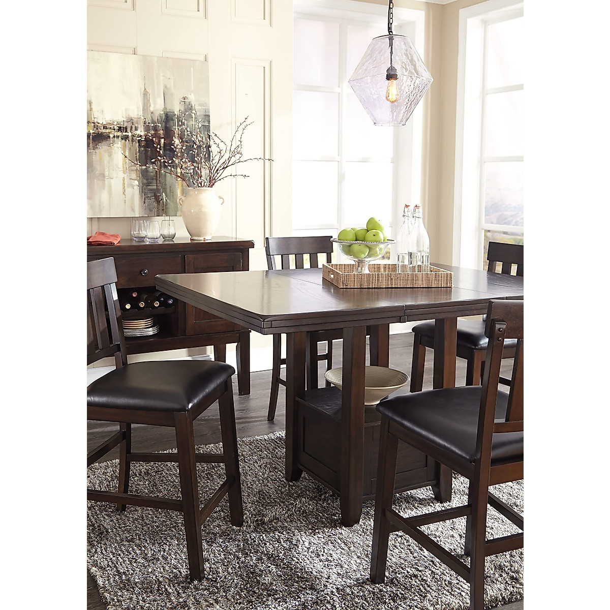 Signature Design by Ashley Haddigan Traditional Rectangular 36" Counter Height Dining Extension Table, Dark Brown