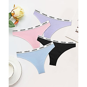 UGDUCK Thongs for Women Pack, Cotton Thongs for Women 6 Pack Cotton Panties High Rise Breathable Underwear S-XL Multicolor