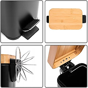 Doyingus Trash Can with Lid Soft Close 5 Liter / 1.3 Gallon Slim Foot Pedal Garbage Container Bin with Removable Plastic Inner Wastebasket for Bathroom Bedroom Office (Black)