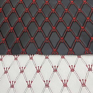 LANOBA Quilted Foam Vinyl Fabric King Crown Classic Pattern with 0.23" Sponge Backing Faux Leather Fabric for Car Headliner, Furniture Upholstery, Headboards,Diamond 2" x 3" (King Crown)