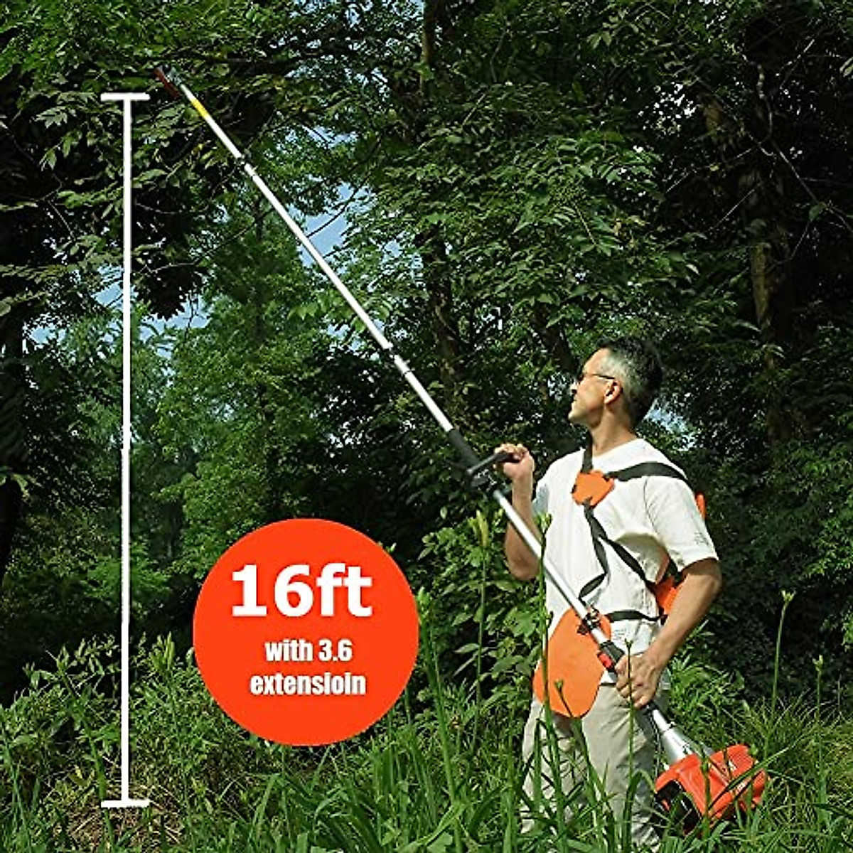 Reach to 16 Feet Gas Pole Saw for Tree Trimming,Cordless Gas Pole Chainsaw Hedge Trimmer Grass Brush Cutter Multifunctional Tools