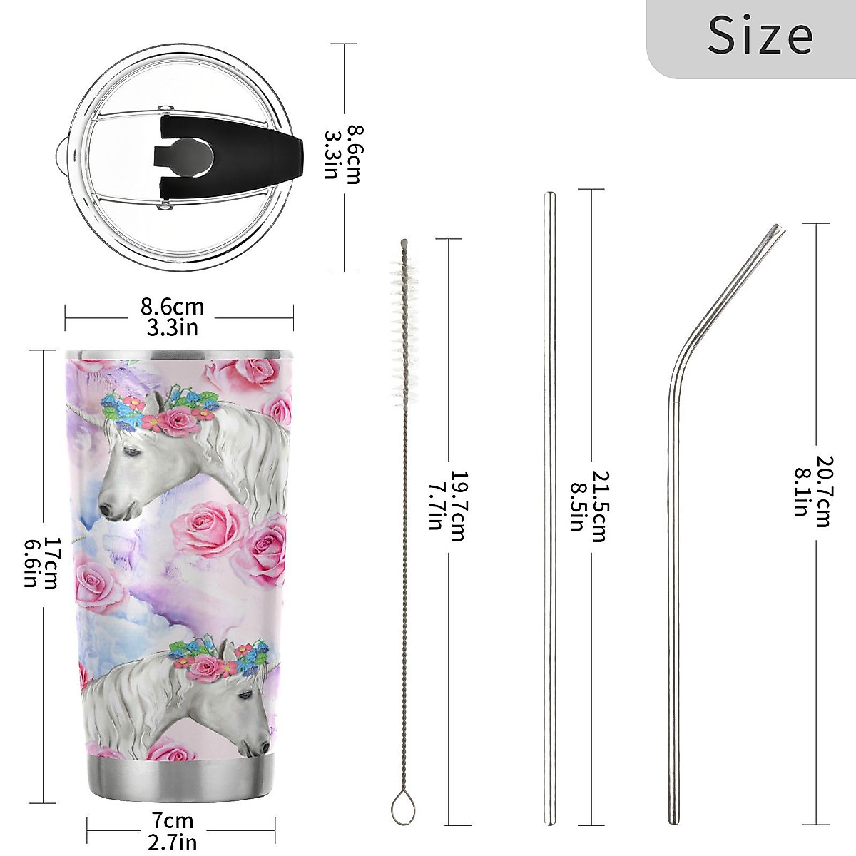 YETTASBIN Unicorn Tumbler with Straw Lid, 12oz Stainless Steel Tumbler Cup Double Wall Vacuum Insulated Travel Coffee Mug for Hot and Cold Drinks