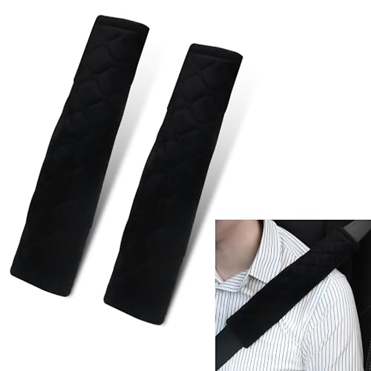 gunhunt 2 PCS Car Seat Belt Shoulder Cover, 9.8" x 2.3" Crystal Velvet Extended Shoulder Neck Pad Protector, Seat Shoulder Strap from Seat Belt Friction, Universal for Cars Accessories (Black)