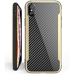 Nicexx Designed for iPhone Xs Max Case with Carbon Fiber Pattern, 12ft. Drop Tested, Wireless Charging Compatible - Gold