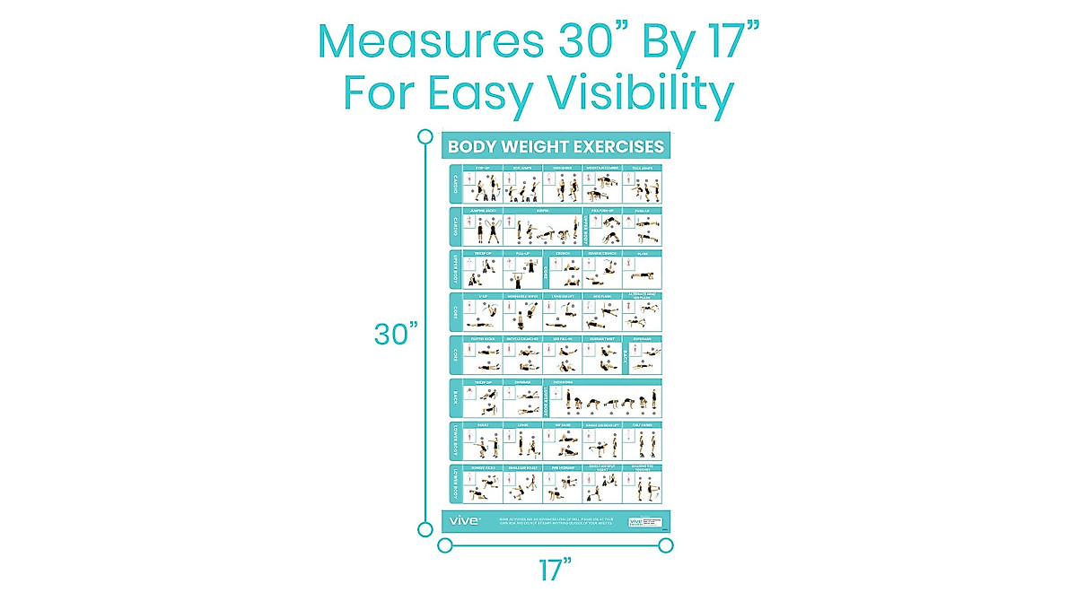 Vive Bodyweight Exercise Poster - Workout Poster for Home Gym Decor ...