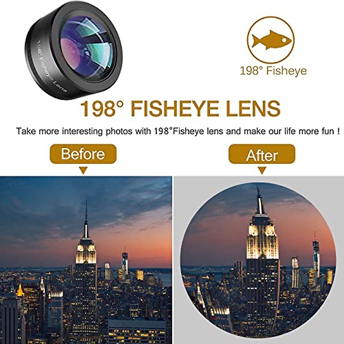 Phone Camera Lens 3-in-1 Kit :120° Supe Wide Angle +198° fisheye Lens+ 20x Macro Lens for iPhone Samsung Android & Most Smartphone，HD Phone Lens Kit