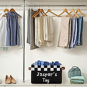 Custom Chessboard Checkered Rectangular Storage Bin Basket with Handles - Personalized Organizer Bin for Toys, Books, Laundry Basket for Kids/Pets, Playroom
