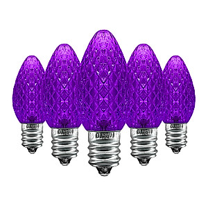yongzhenlite UL Listed Box of 25 C7 Led Replacement Bulbs,2 SMD LEDs in Each C7 Dimmable Lights Bulb for Outdoor String Lights,Full Waterproof and Break Resistant (Purple Color)
