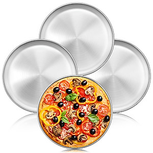 LIANYU 4 Pack Pizza Pan Set, 11.8 Inch Stainless Steel Pizza Serving Tray for Oven Baking, Nonstick Round Pizza Plate,Dishwasher Safe