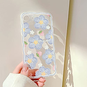 Ownest Compatible for iPhone 7 Case,iPhone 8 Case,iPhone SE 2020/SE 2022 Clear Case with Flower Cute Strawberry Lace Design for Girls Woman TPU Slim Floral Case for iPhone 7/8/SE 2020/SE 2022-Blue