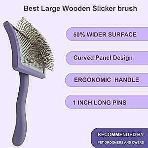 Slicker Brush for Dogs & Pet Comb Value Kit,Large Dog Slicker Brush for Goldendoodles Poodles Doodle with Ergonomic Solid Wooden Handle Best Extra Long Pin Dog Grooming Brush Haired Dogs