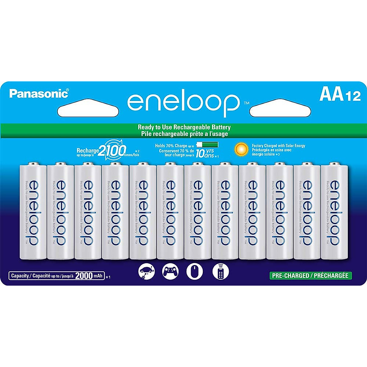 Eneloop Panasonic BK-3MCCA12FA AA 2100 Cycle Ni-MH Pre-Charged Rechargeable Batteries & BQ-CC55SBA Advanced Individual Battery 3 Hour Quick Charger with 4 LED Charge Indicator Lights, White