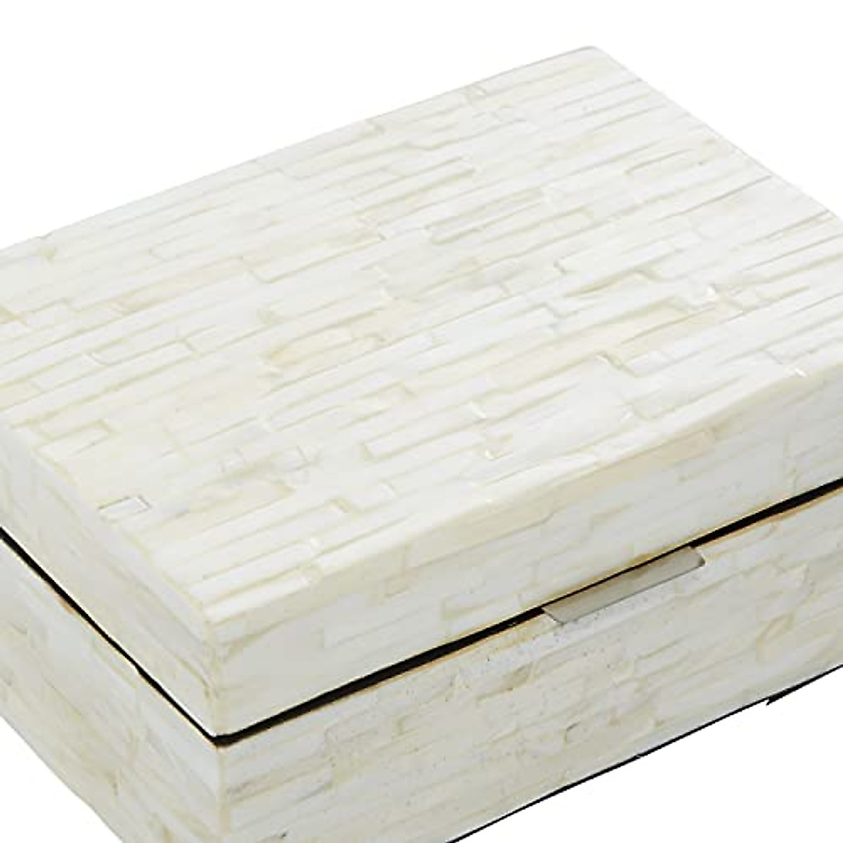 Deco 79 Mother of Pearl Handmade Box with Hinged Lid, Set of 2 12", 8"W, White