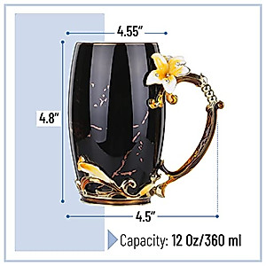 BTaT - Fancy Coffee Mugs with Spoon, Floral Coffee Mugs, Set of 2, Black and White, Ceramic Tea Cup, Tea Cup, Fancy Tea Cups, Gifts for Women, Tea Mugs for Women, Flower Tea Cup, Mother's Day Gift