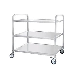 3-Tier Large Stainless Steel Cart,37x19.3x37'' Serving Cart with Wheels Utility Service Trolley 360°Rotation Storage Cart with Locking Wheels Rolling Kitchen Food Cart (37" H x 19.3" W x 37''L)