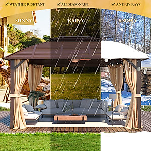 YOLENY 10'x13' Hardtop Gazebo with Galvanized Steel Arc Double Roof，Aluminum Frame Included, Outdoor Canopy Gazebos with Curtain&Netting, Sunshade for Gardens, Lawns, Deck
