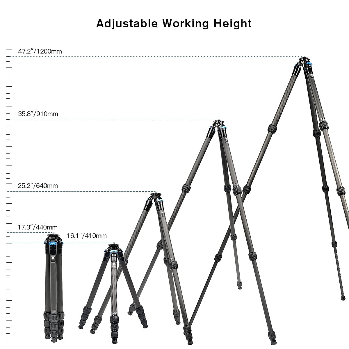 SIRUI AM-254 Carbon Fiber Camera Tripod, 47" Lightweight Compact Travel Tripod, 4-Section Legs, Twist Locks, Steel Spikes, Loads up to 26.5lbs/12kg