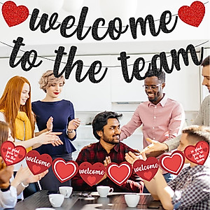 Welcome to The Team Banner, Black Glitter New Employee Member Welcome Banner, Newcomers Staff Welcome Banner, Welcome Onboard Office Party Decorations Supplies