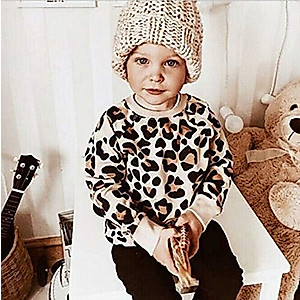 BOEBNOZCV Toddler Baby Girls Boy Leopard Print Sweater Long Sleeve Pullover Tops Blouse Sweatshirt Autumn Clothes (Leopard,5-6T)