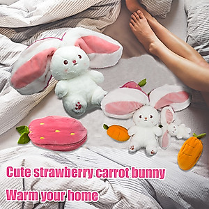 YOUBLEK Bunny Stuffed Animal,Strawberry Reversible Cuddle Bunny Plush Doll with Zipper Cute Soft Rabbit Toys Pillow for Kids and Adults Easter Bunnies Plushies Gifts (Strawberry, 7.09 inches)