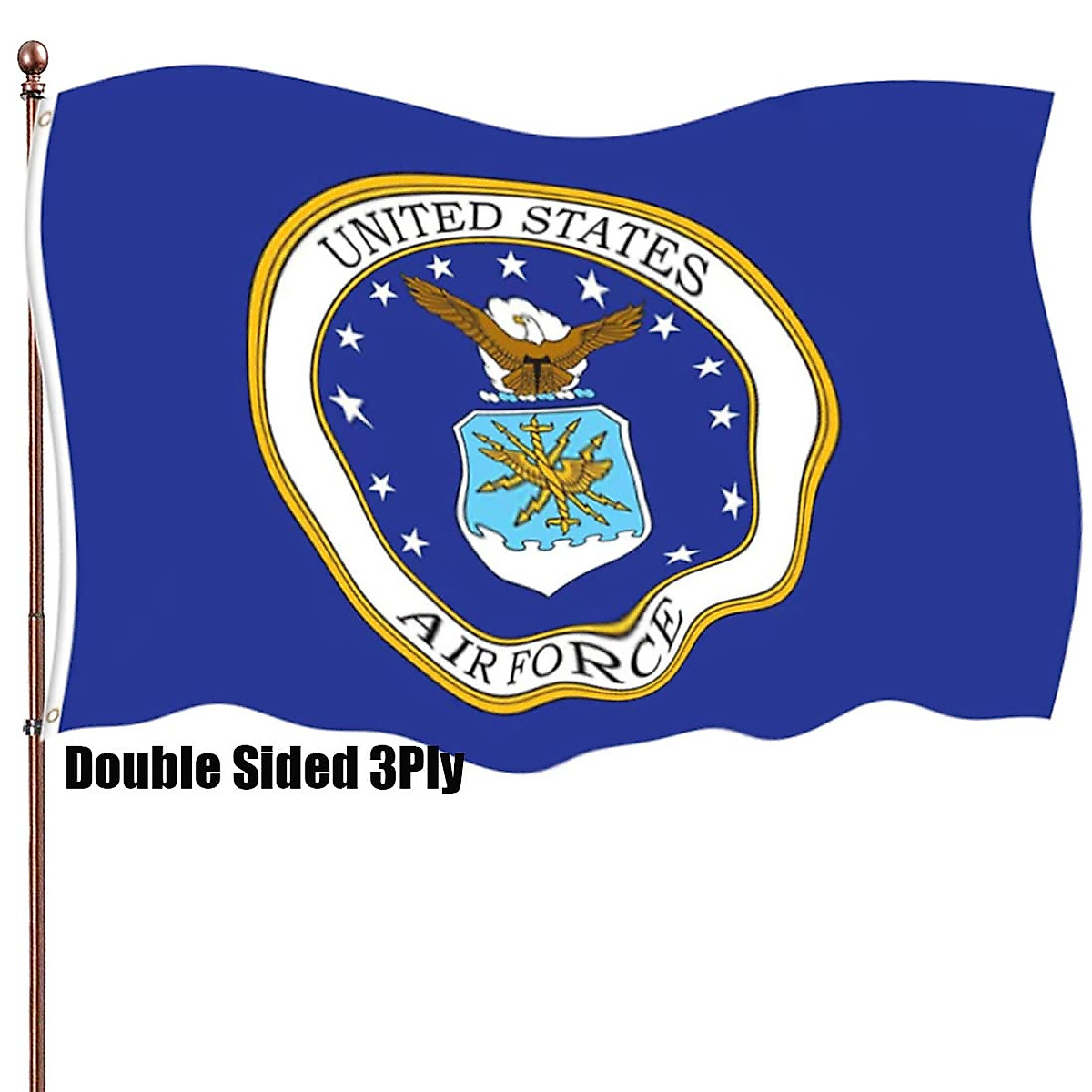 Air Force Crest Emblem Flag 3X5 Outdoor Double Sided 3ply- Heavy Duty Polyester USAF Military Flags With 2 Brass Grommets, Vivid Color And Fade Proof, UV Proof