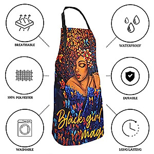 Kawani Black Girl Magic Aprons for Women Men African American Woman Smocks With 2 Pockets Woman Waterproof Apron Barber Chef Cooking Grilling Kitchen Accessories Pinafore 28x33 Inches