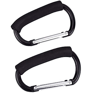 2 Packs Large Stroller Hooks, Aluminum Grocery Bag Handle Organizer Hook or Diaper Bags Holder- Black