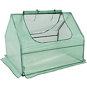 Sunnydaze Mini Greenhouse with 2 Zippered Side Doors - Steel Tube Frame with PE Panels - Outdoor Portable Greenhouse Tent - Fits Over Planter or Garden Bed - Green - 4 x 3 Feet