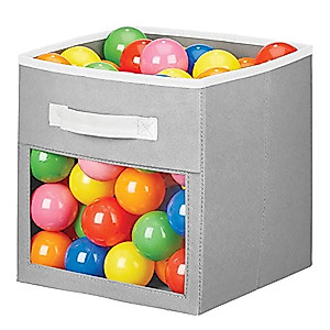 mDesign Fabric Nursery/Playroom Closet Storage Organizer Bin Box with Front Handle/Window for Cube Furniture Shelving Units, Hold Toys, Clothes, Diapers, Bibs, Jane Collection, 6 Pack - Gray/White