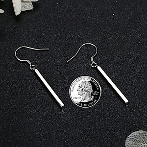 Milacolato S925 Sterling Silver Bar Dangle Earrings 18K White Gold Plated Women's Drop Dangle Earrings Hypoallergenic Fish Hook Vertical Bar Drop Earrings for Women