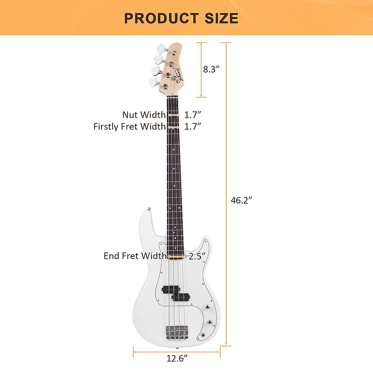 GLARRY Full Size Electric Bass Guitar with 20W AMP, 4 String Beginner Starter Kit with Accessories including Cable, Strap, Bag for Kids and Adults (White)