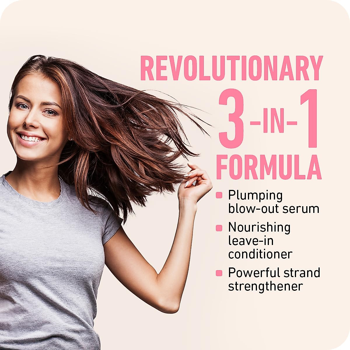 Boldify Natural 3-in-1 Hair Volumizer for Fine Hair - Instant Plumping Serum, Leave-In Conditioner & Blow Dryer Treatment - 8oz
