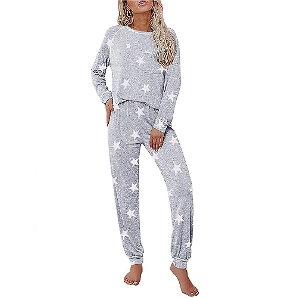 Ekouaer Pajamas Set for Women Soft Comfy Pjs Sets Long Sleeve Sleepwear Loungewear S-XXL