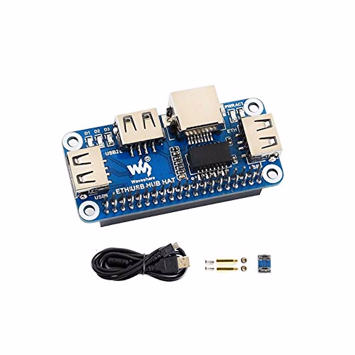 Ethernet/USB HUB HAT Expansion Board for Raspberry Pi 4 B/3 B+/3 B/2 B/Zero/Zero W /2 W/Zero WH/2WH, with 1 RJ45 10/100M Ethernet Port, 3 USB Ports Compatible with USB2.0/1.1