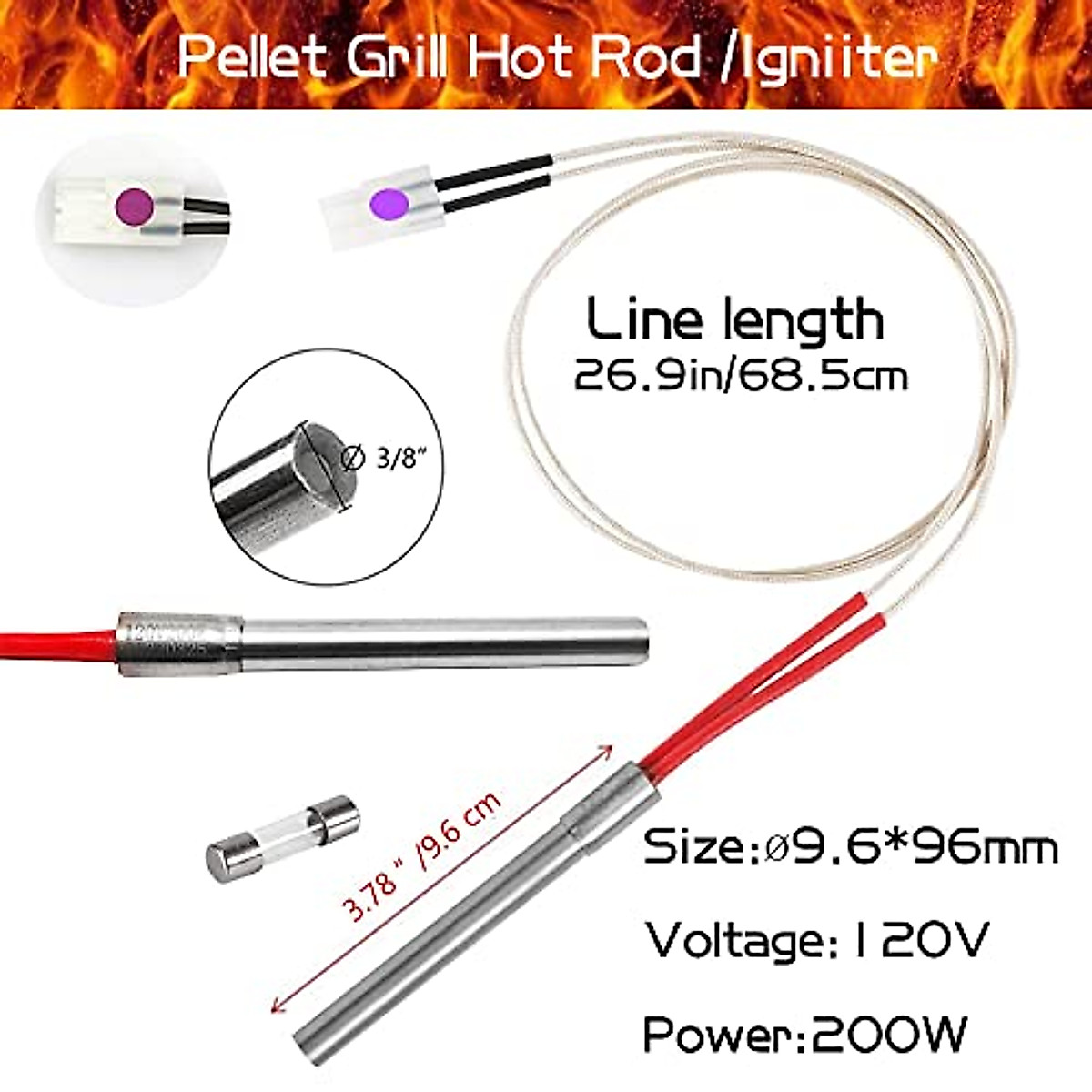 2-Pack 120V 200W Ignited Rod Replacements for Treager Pit Boss Pellets Grill/Smoker Parts