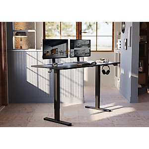 YDN Electric Standing Desk, Adjustable Height Stand up Desk, 63x24 Inches Sit Stand Home Office Desk with Splice Board,Black Top