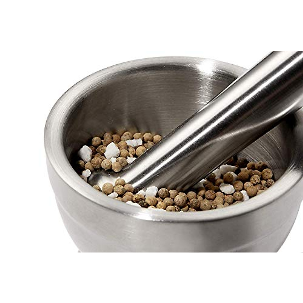 Mortar and Pestle, Sopito 18/8 Stainless Steel Spice Grinder Pill Crusher with Lid for Crushing Grinding Ergonomic Design with Anti Slip Base and Comfy Grip