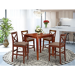 East West Furniture PUBS3-OAK-C 3 Piece Kitchen Counter Set for Small Spaces Contains a Square Table and 2 Linen Fabric Dining Room Chairs, 36x36 Inch