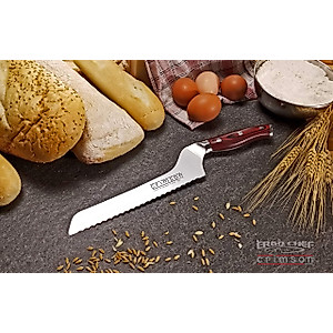 Ergo Chef Crimson Series Serrated Offset Bread & Deli Knife, 8-inch - Forged German X50CrMoV15 High-Carbon Stainless Steel - G10 Handle