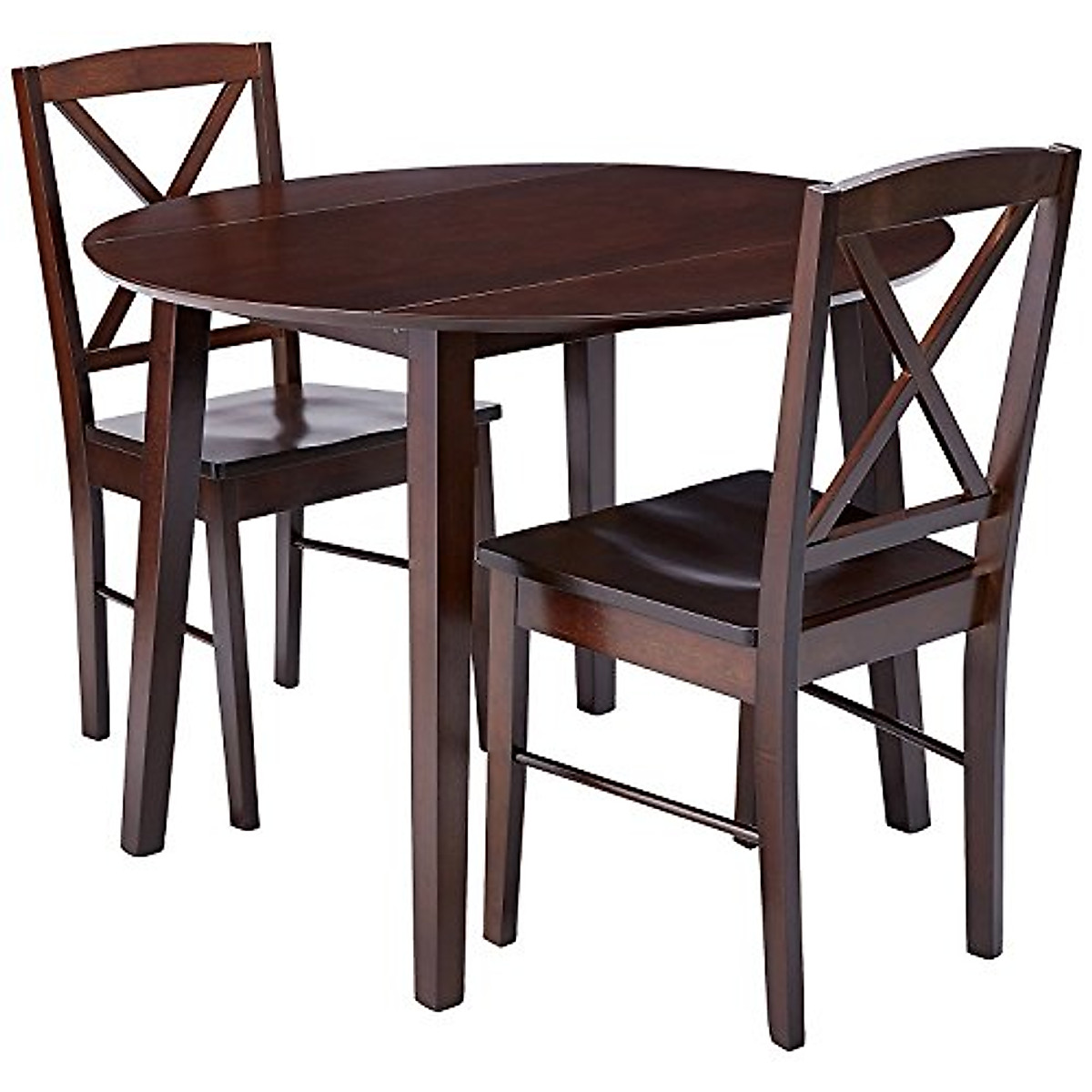 KB Designs - 3 Piece Kitchen Dining Set with Round Drop Leaf Dining Table & 2 Chairs, Cappuccino