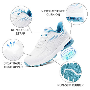 AKK Women's Air Running Shoes - Non Slip Breathable Gym Jogging Tennis Fitness Fashion Athletic Workout Sneakers White/Blue Size 7